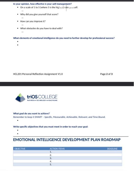 Solved EMOTIONAL INTELLIGENCE SELF-ASSESSMENT Please | Chegg.com