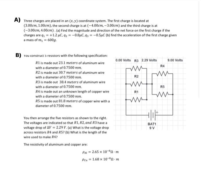 Solved A) Three charges are placed in an (x,y) coordinate | Chegg.com