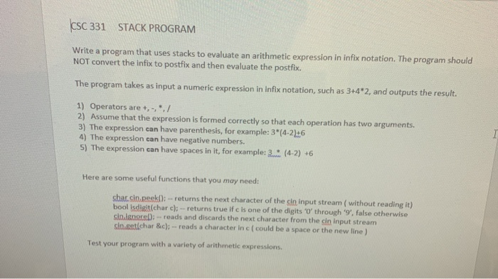 CSC 331 STACK PROGRAM Write a program that uses | Chegg.com