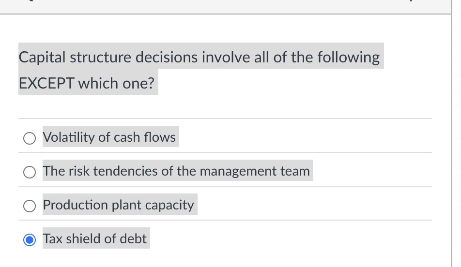 Solved Capital structure decisions involve all of the | Chegg.com