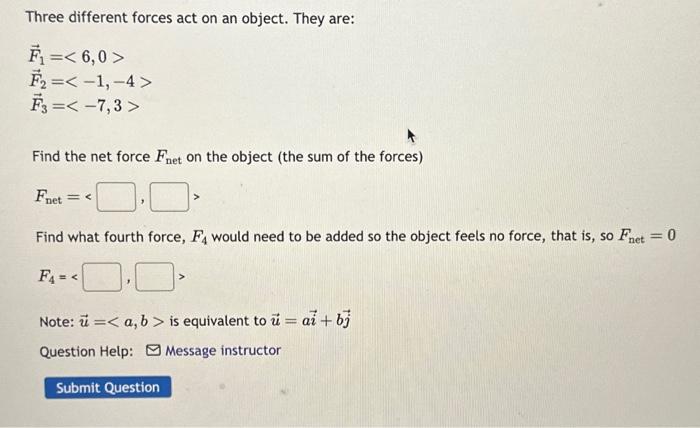 Solved Three different forces act on an object. They are: | Chegg.com