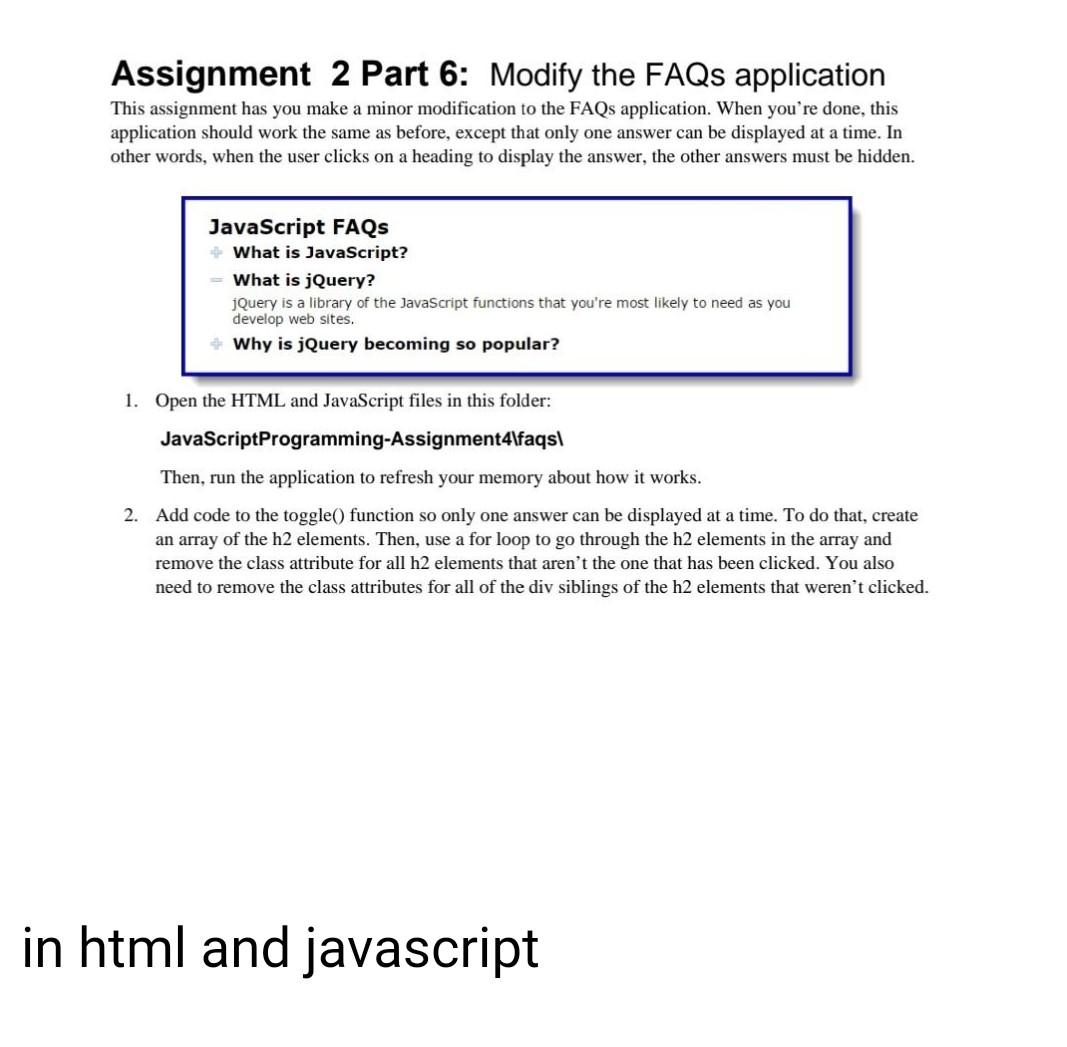 Solved Assignment 2 Part 6: Modify the FAQs application This | Chegg.com