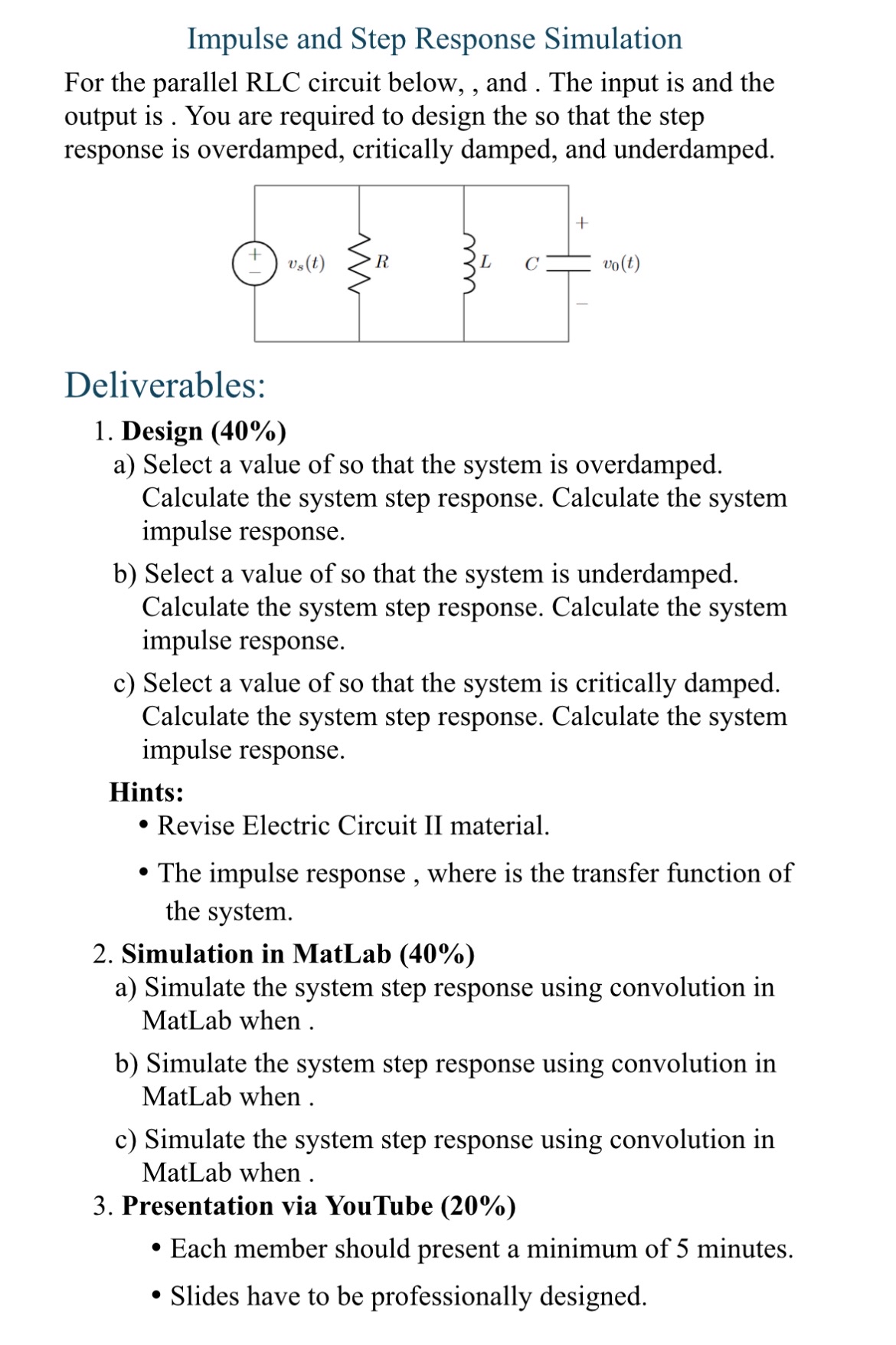 Solved Impulse and Step Response SimulationFor the parallel | Chegg.com