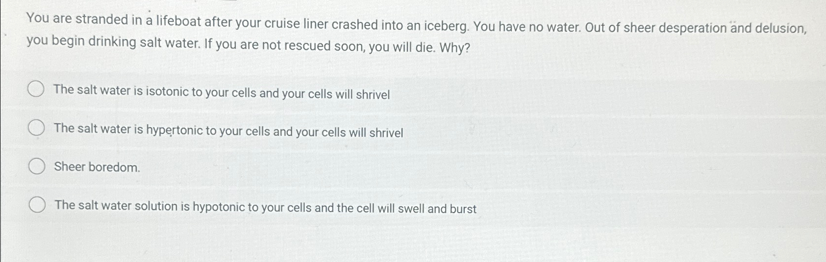 Solved You are stranded in a lifeboat after your cruise | Chegg.com