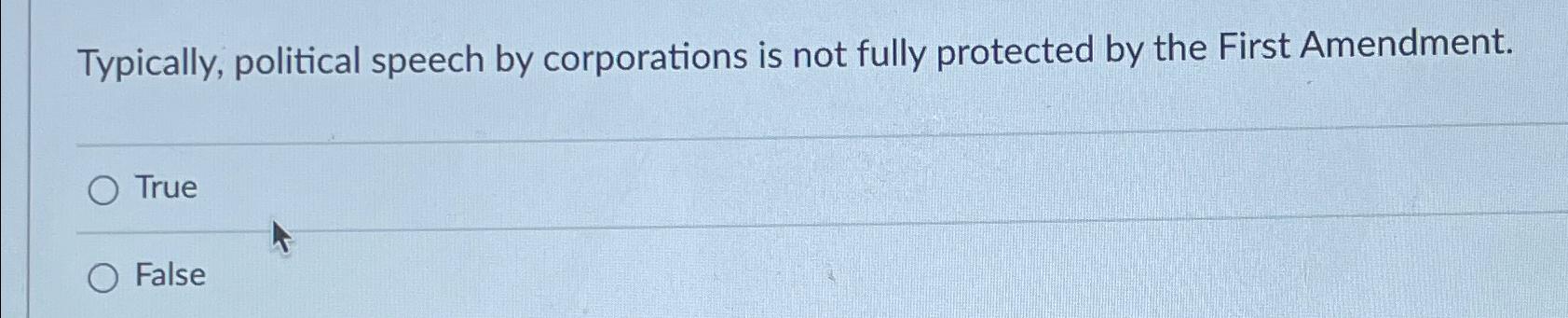 Solved Typically, political speech by corporations is not | Chegg.com