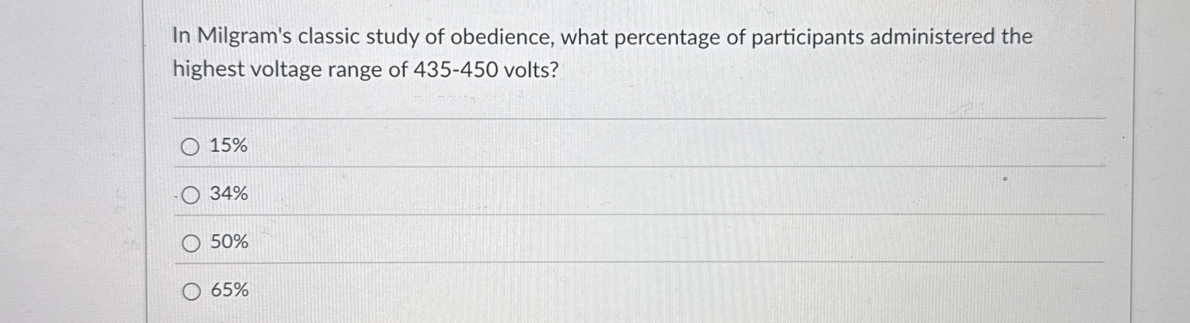 Solved In Milgram's classic study of obedience, what | Chegg.com