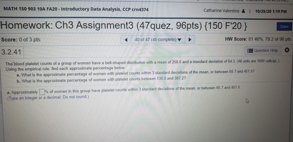Solved MATH 150 903 10A FA20 - Introductory Data Analysis, | Chegg.com