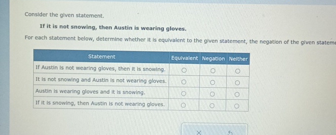 Solved Consider the given statement.If it is not snowing, | Chegg.com