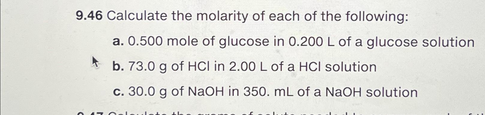 Solved 9.46 ﻿Calculate the molarity of each of the | Chegg.com