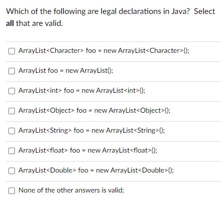 Which of the following are legal declarations in | Chegg.com