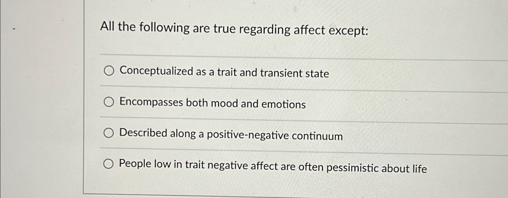 Solved All the following are true regarding affect | Chegg.com