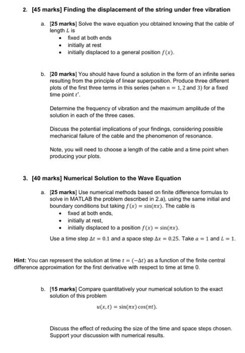Solved Vibration analysis of the long flexible cable | Chegg.com