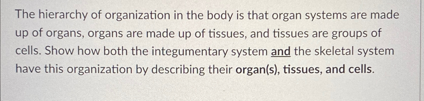 Solved The hierarchy of organization in the body is that | Chegg.com