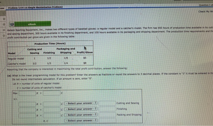 Problem 12-01(A Simple Maximization Problem) Question | Chegg.com Problem 12-01(A Simple Maximization Problem) Question | Chegg.com