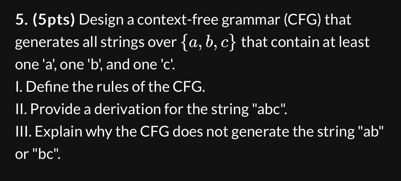 Solved 5pts ﻿design A Context Free Grammar Cfg ﻿that