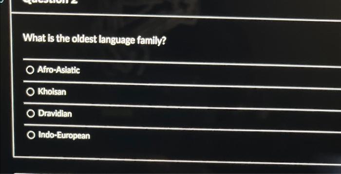 What is the oldest language family? O Afro-Aslatic | Chegg.com