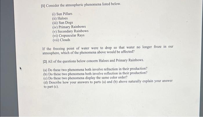 Solved [1] Consider the atmospheric phenomena listed below. | Chegg.com