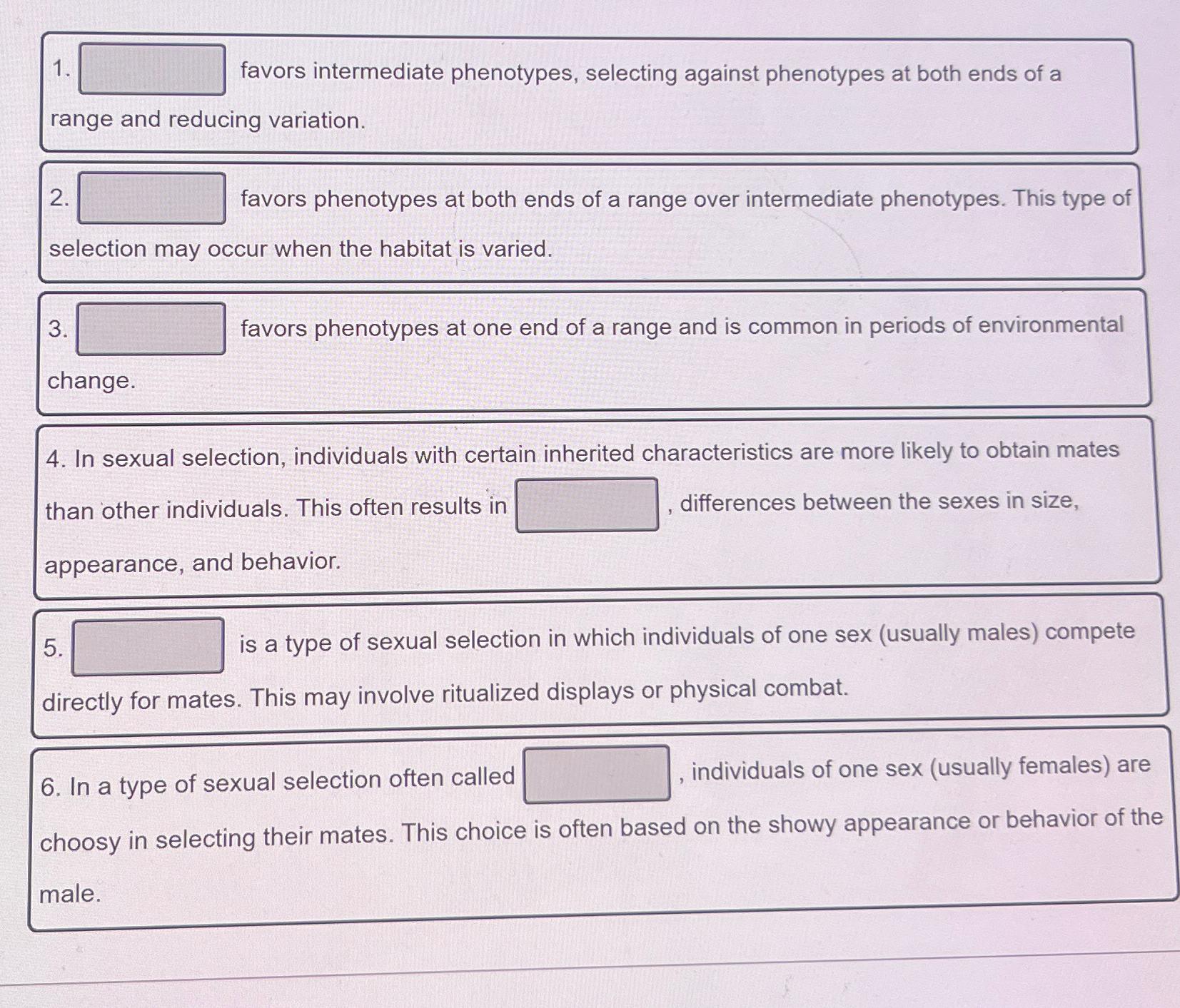 Solved favors intermediate phenotypes, selecting against | Chegg.com
