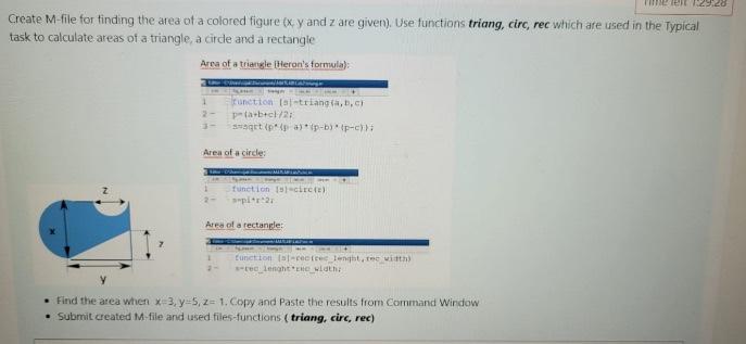 Solved me 20 Create M-file for finding the area of a colored | Chegg.com