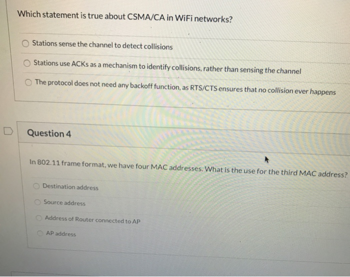 Solved Which statement is true about CSMA/CA in WiFi | Chegg.com