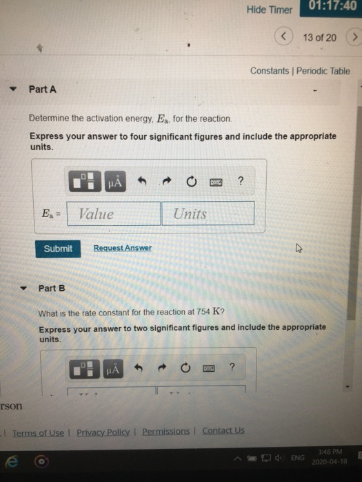 Solved Below is an Arrhenius plot for the isomerization of | Chegg.com