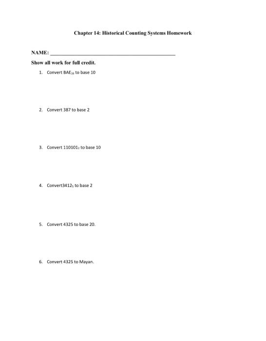 Solved Chapter 14: Historical Counting Systems Homework | Chegg.com
