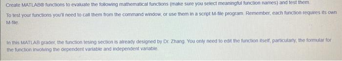 Solved Create MATLAB@ functions to evaluate the following | Chegg.com