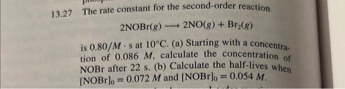 Solved The rate constant for the second-order reaction | Chegg.com