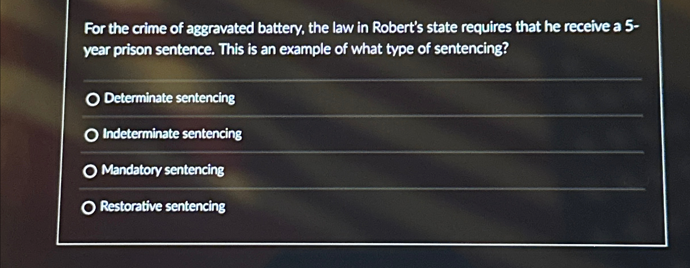 Solved For the crime of aggravated battery, the law in | Chegg.com