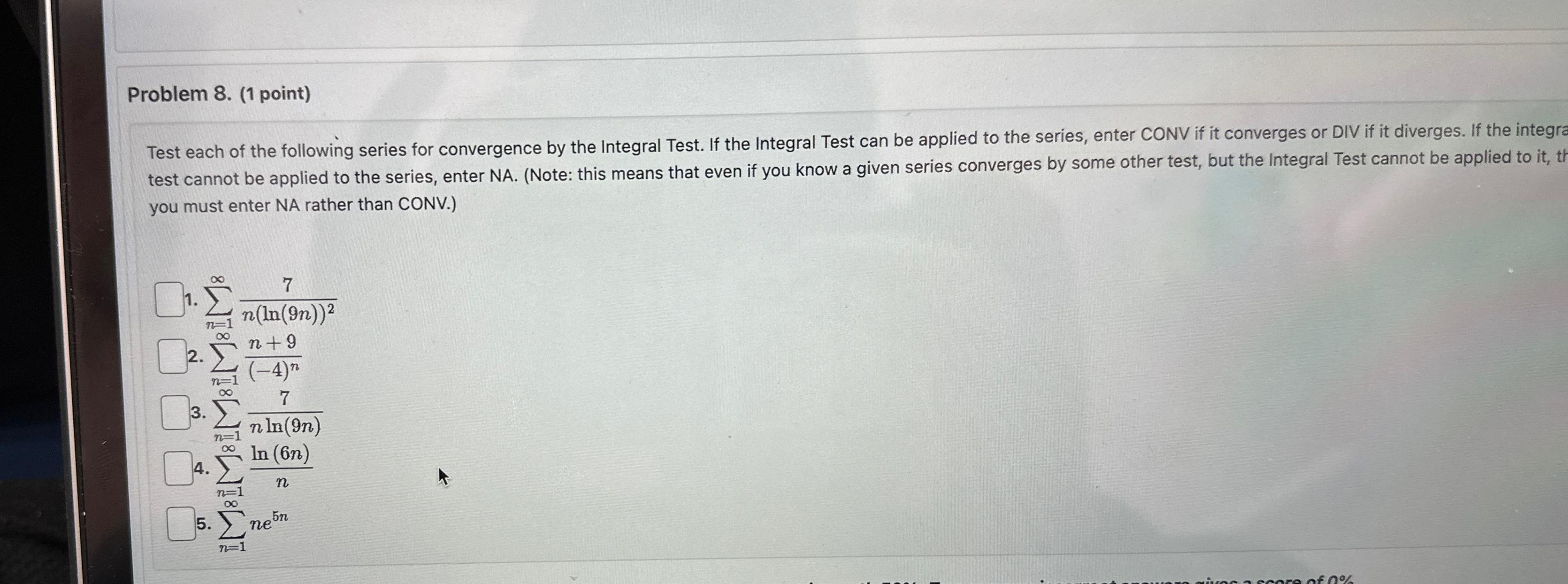 Problem 8. (1 ﻿point) ﻿you must enter NA rather than | Chegg.com
