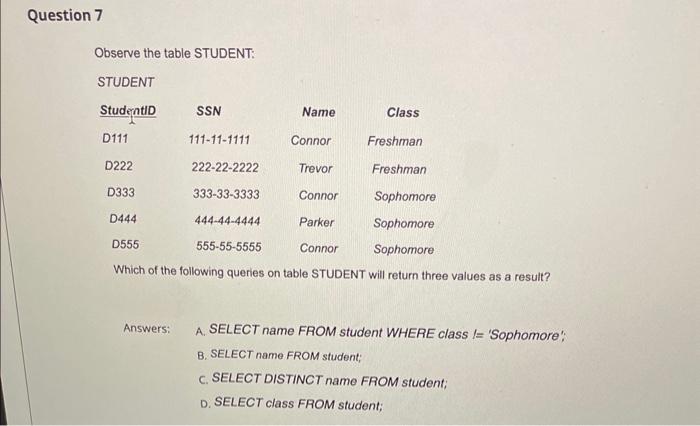 Solved Observe the table ENROLLMENT: ENROLLMENT Which of the | Chegg.com