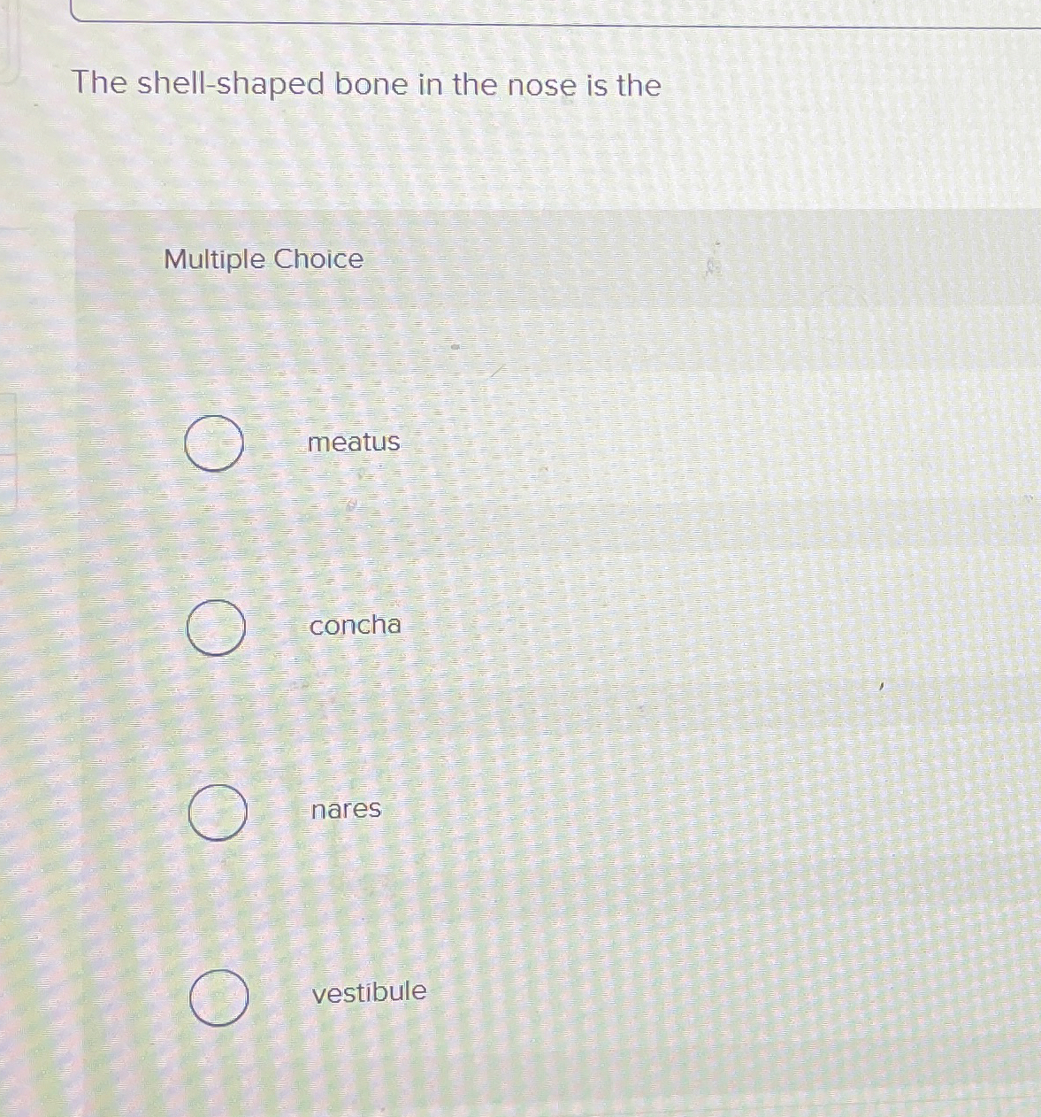 Solved The shell-shaped bone in the nose is theMultiple | Chegg.com