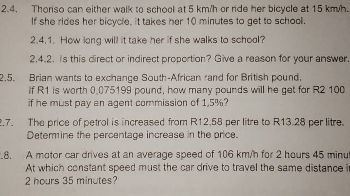 Solved 2.4. ﻿Thoriso can either walk to school at 5kmh ﻿or | Chegg.com