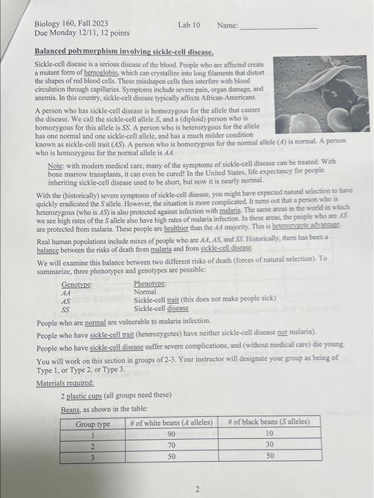 Balanced polymorphism involving sickle-cell disease. | Chegg.com