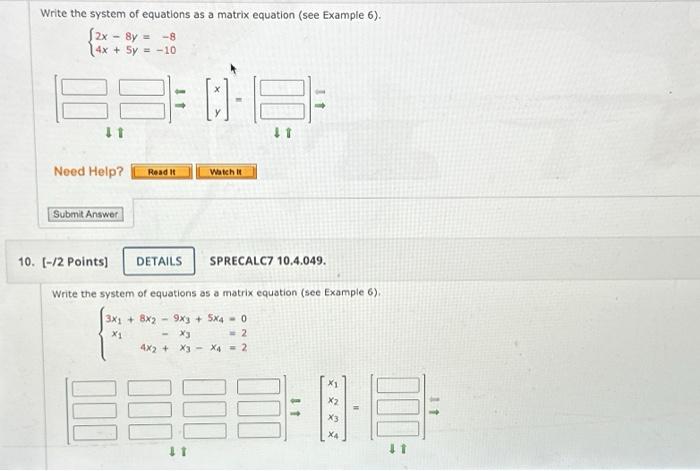 Solved Write the system of equations as a matrix equation | Chegg.com
