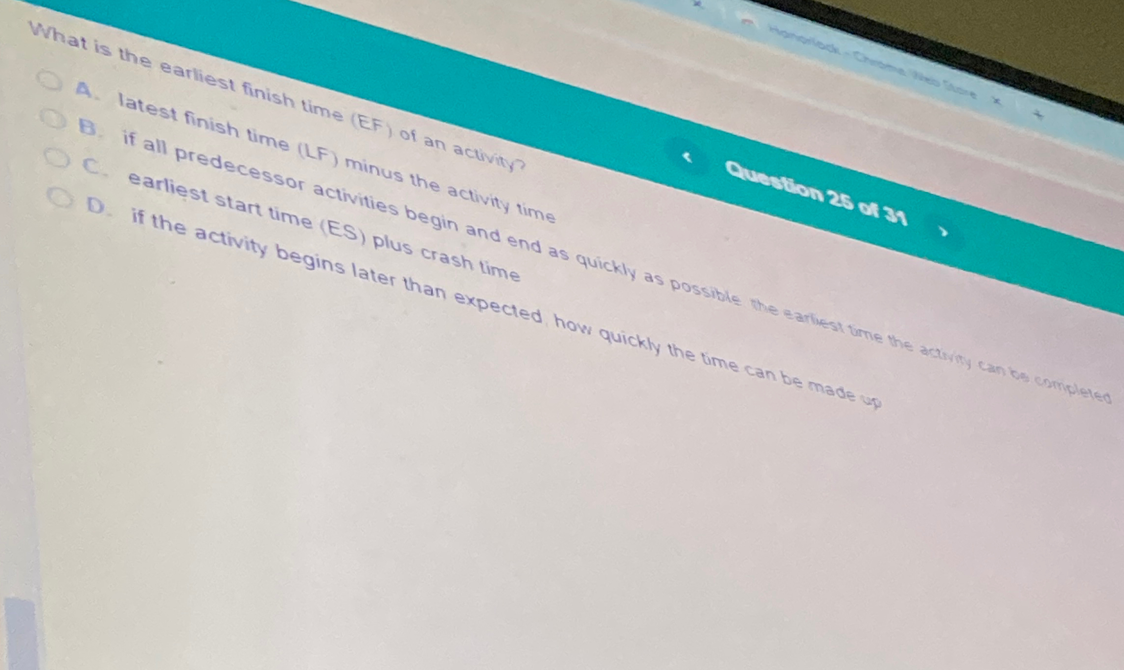 Solved What is the earliest finish time (EF) ﻿of an | Chegg.com