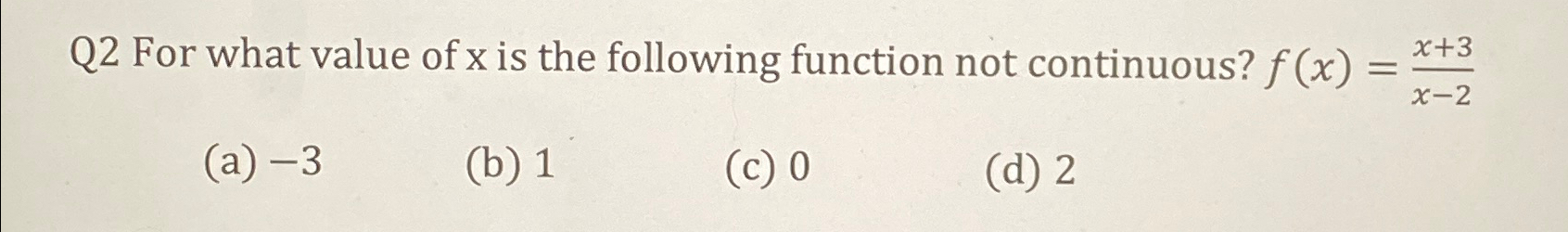 Solved Q2 ﻿For what value of x ﻿is the following function | Chegg.com