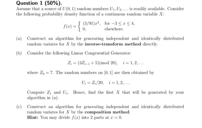 Solved Question 1 (50%). Assume that a source of U(0, 1) | Chegg.com