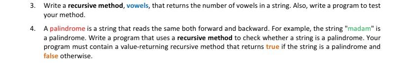 Solved 3. Write a recursive method, vowels, that returns the | Chegg.com Solved 3. Write a recursive method, vowels, that returns the | Chegg.com