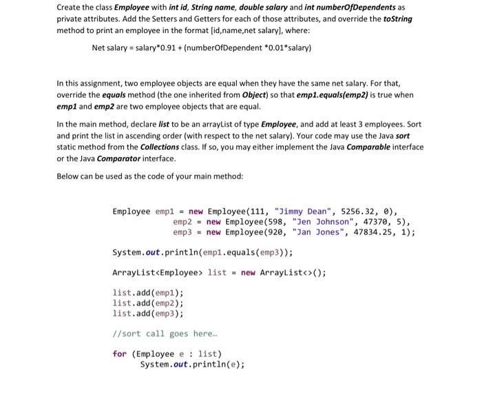 Solved Create the class Employee with int id, String name, | Chegg.com