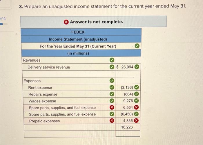 Solved 3. Prepare an unadjusted income statement for the | Chegg.com