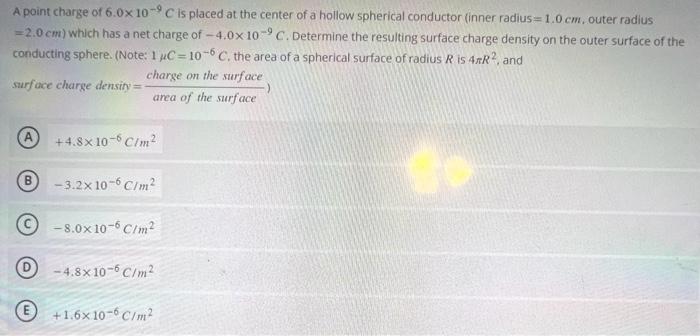 Solved A point charge of 6.0×10−9C is placed at the center | Chegg.com