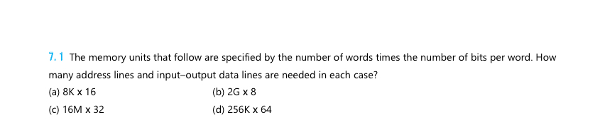 Solved 7.1 ﻿The memory units that follow are specified by | Chegg.com