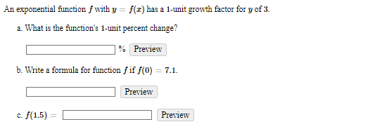 Solved An exponential function f ﻿with y=f(x) ﻿has a 1-unit | Chegg.com