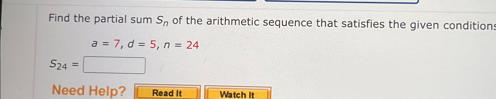 Solved Find the partial sum Sn ﻿of the arithmetic sequence | Chegg.com