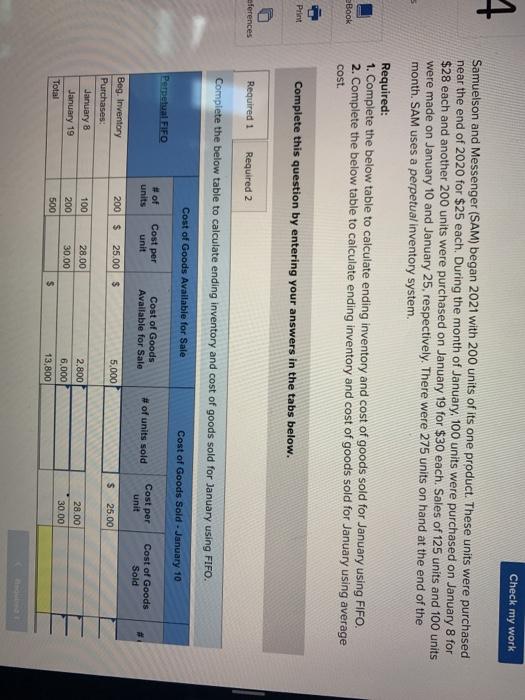 Solved Check my work 1 Samuelson and Messenger (SAM) began | Chegg.com