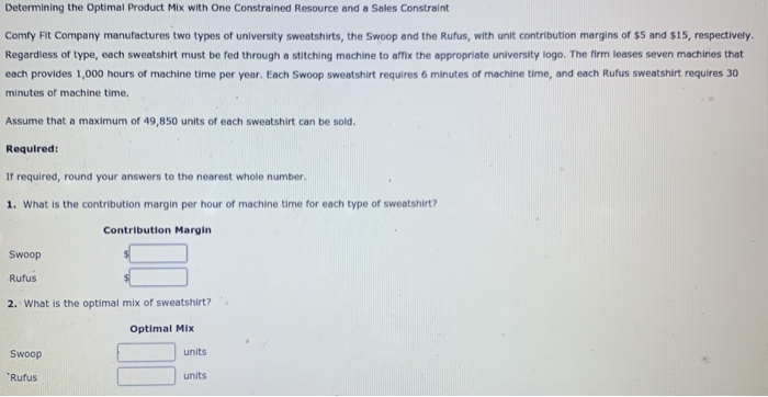 Solved Determining the Optimal Product Mix with One | Chegg.com