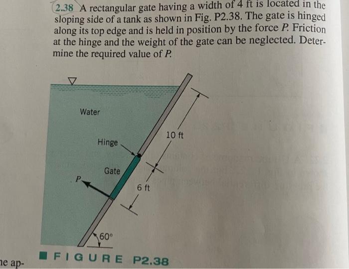 Solved 2.38 A rectangular gate having a width of 4ft is | Chegg.com