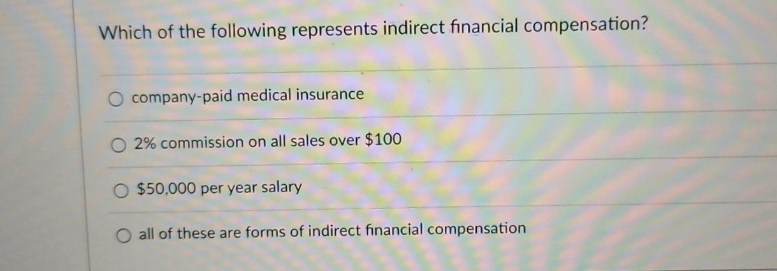 Solved Which of the following represents indirect financial | Chegg.com