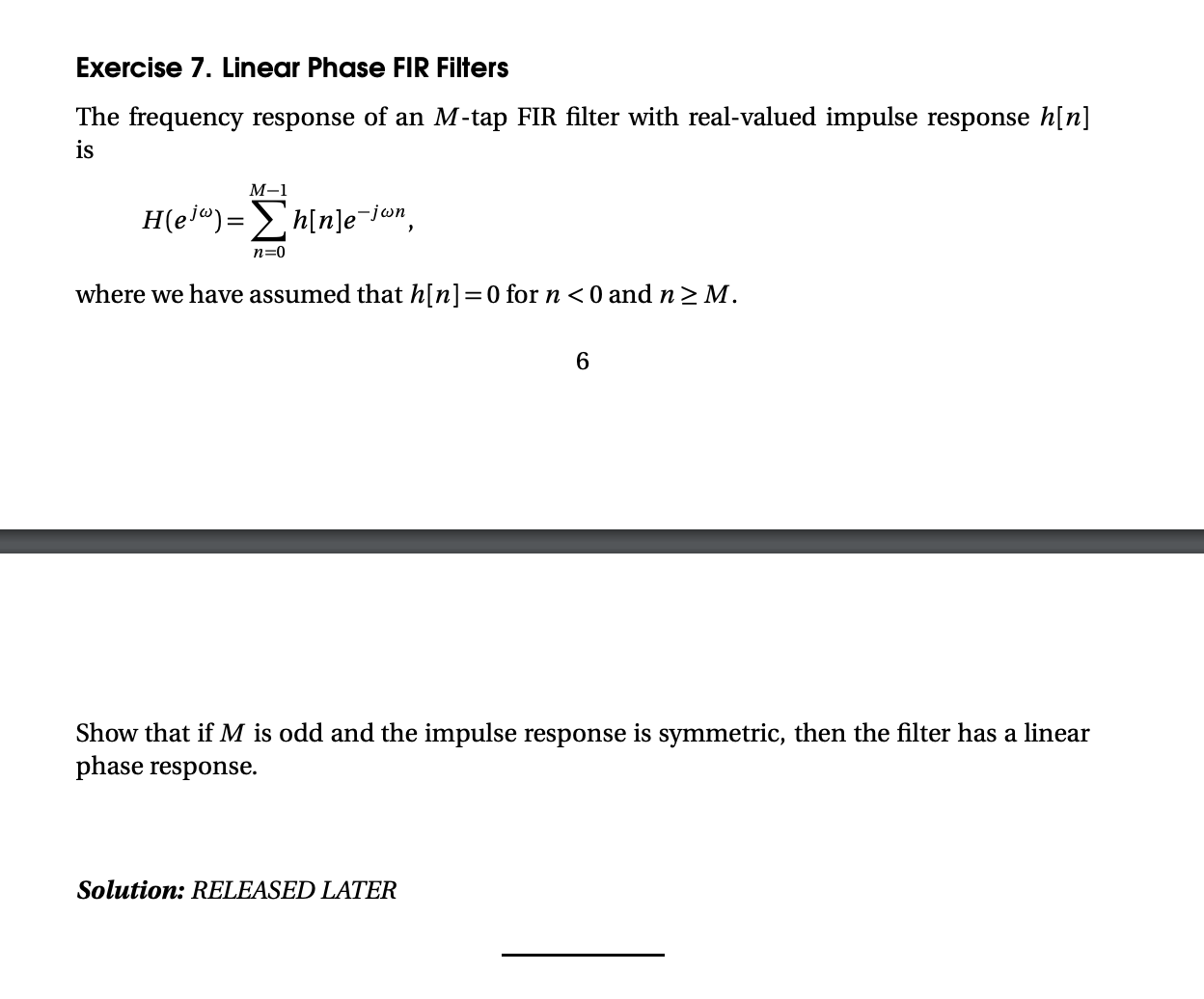 Solved Exercise 7. ﻿Linear Phase FIR FiltersThe frequency | Chegg.com